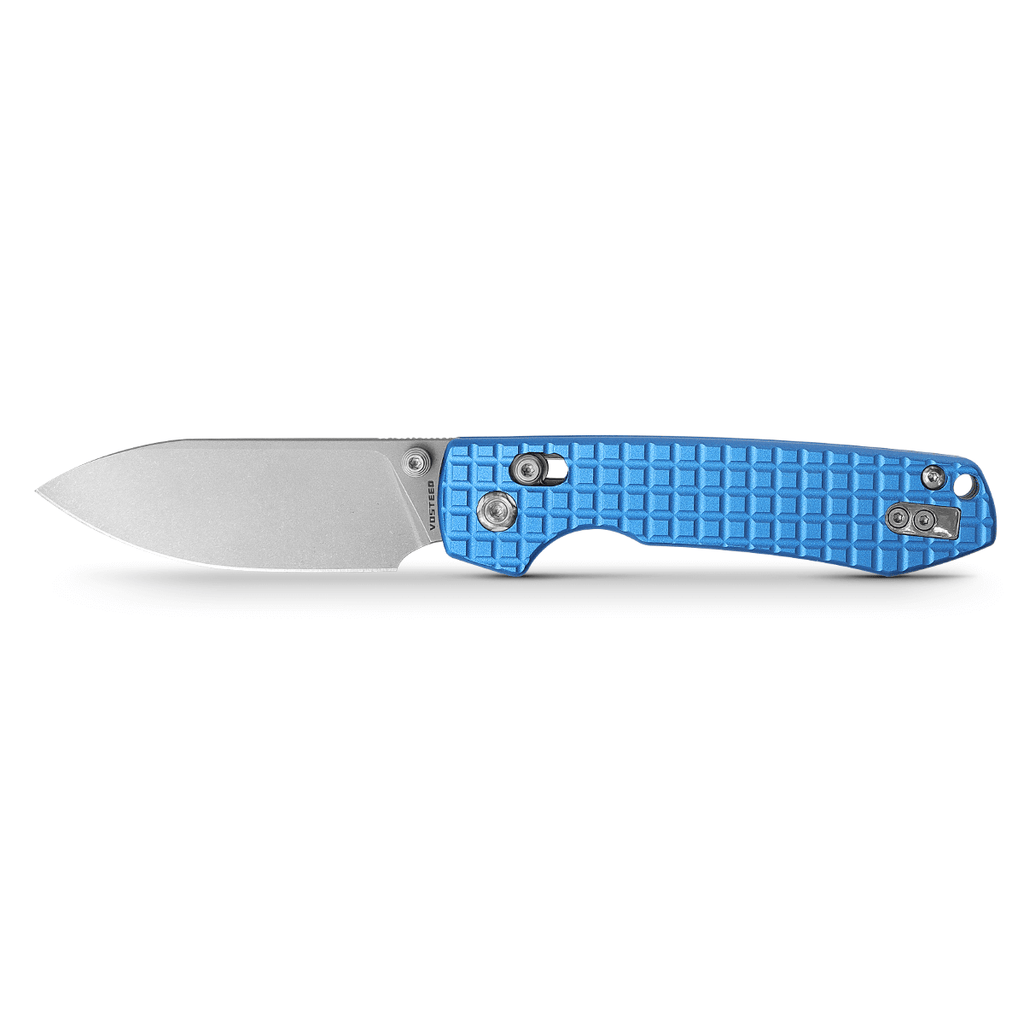 WMK EXCLUSIVE VOSTEED RACCOON CROSSBAR LOCK FOLDING KNIFE BLUE ALUMINU ...