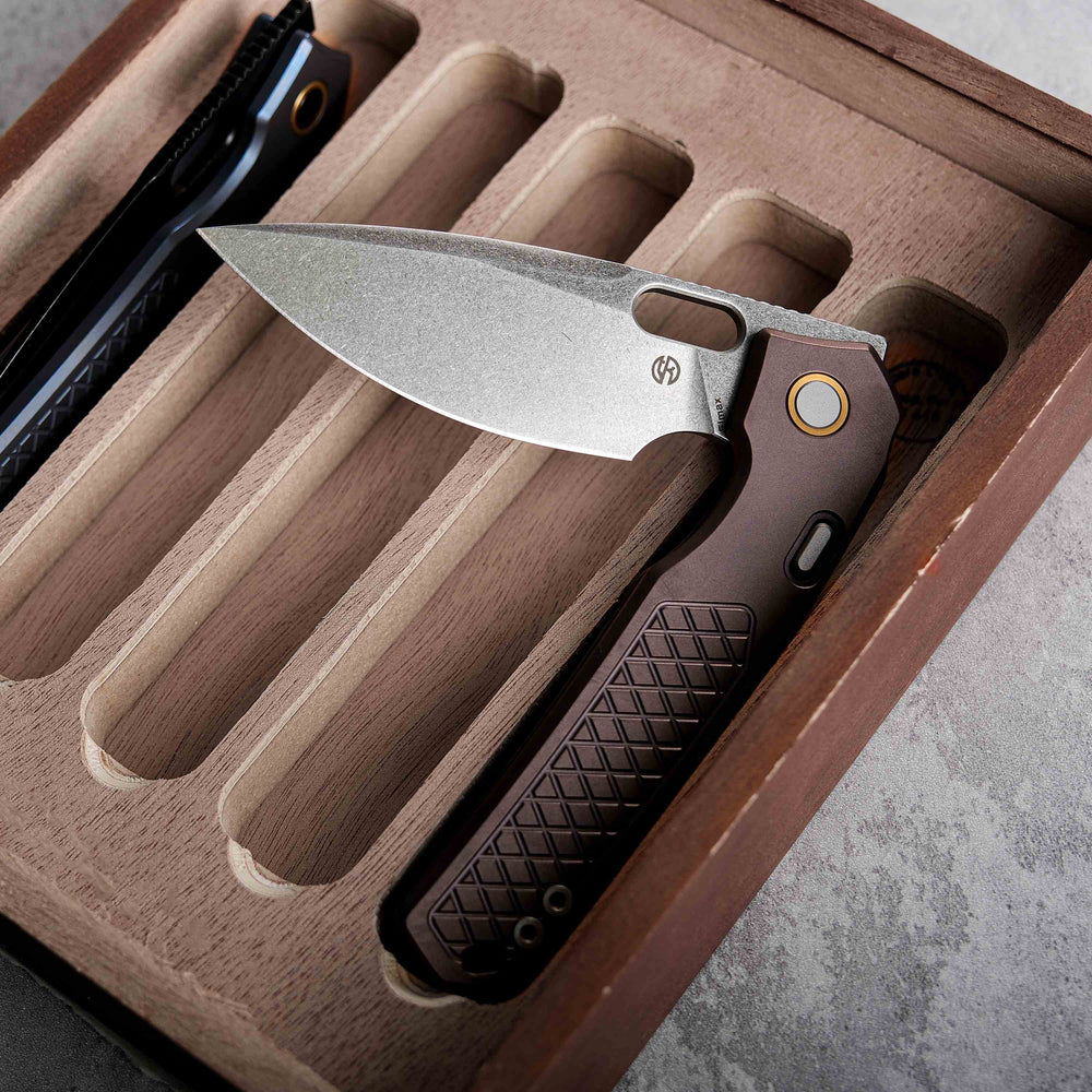 Psyop Pocket Knife | Micarta Grip, Nitro-V Button Lock Edge